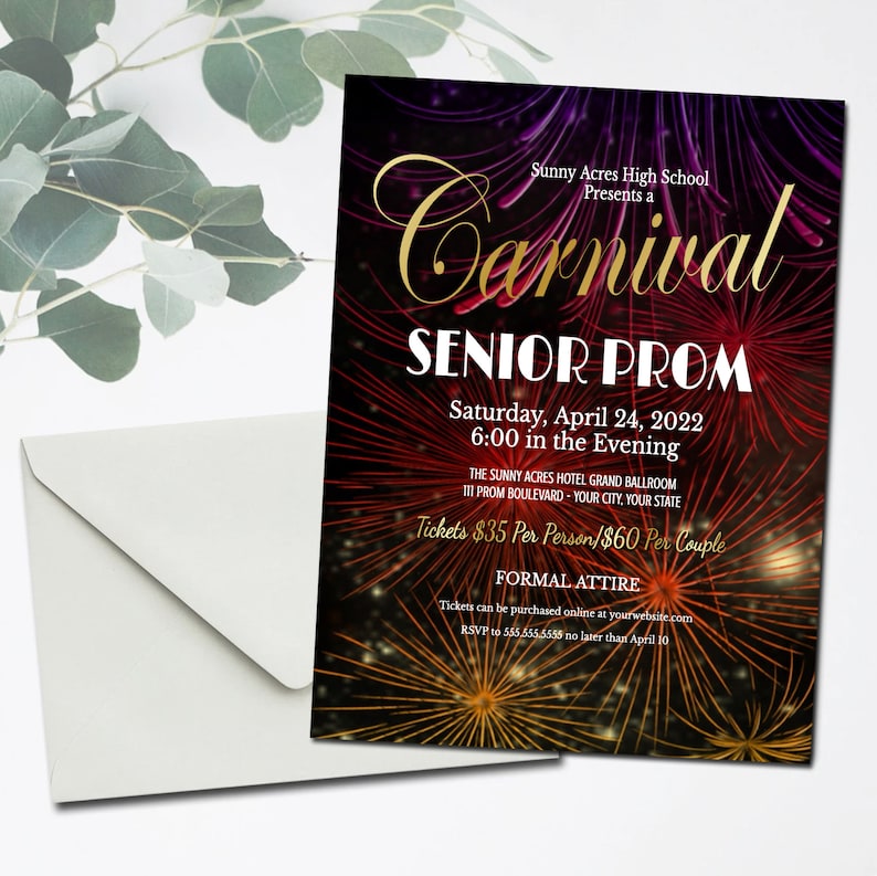 Carnival Theme Prom Invite Template, Printable Editable, High School ...