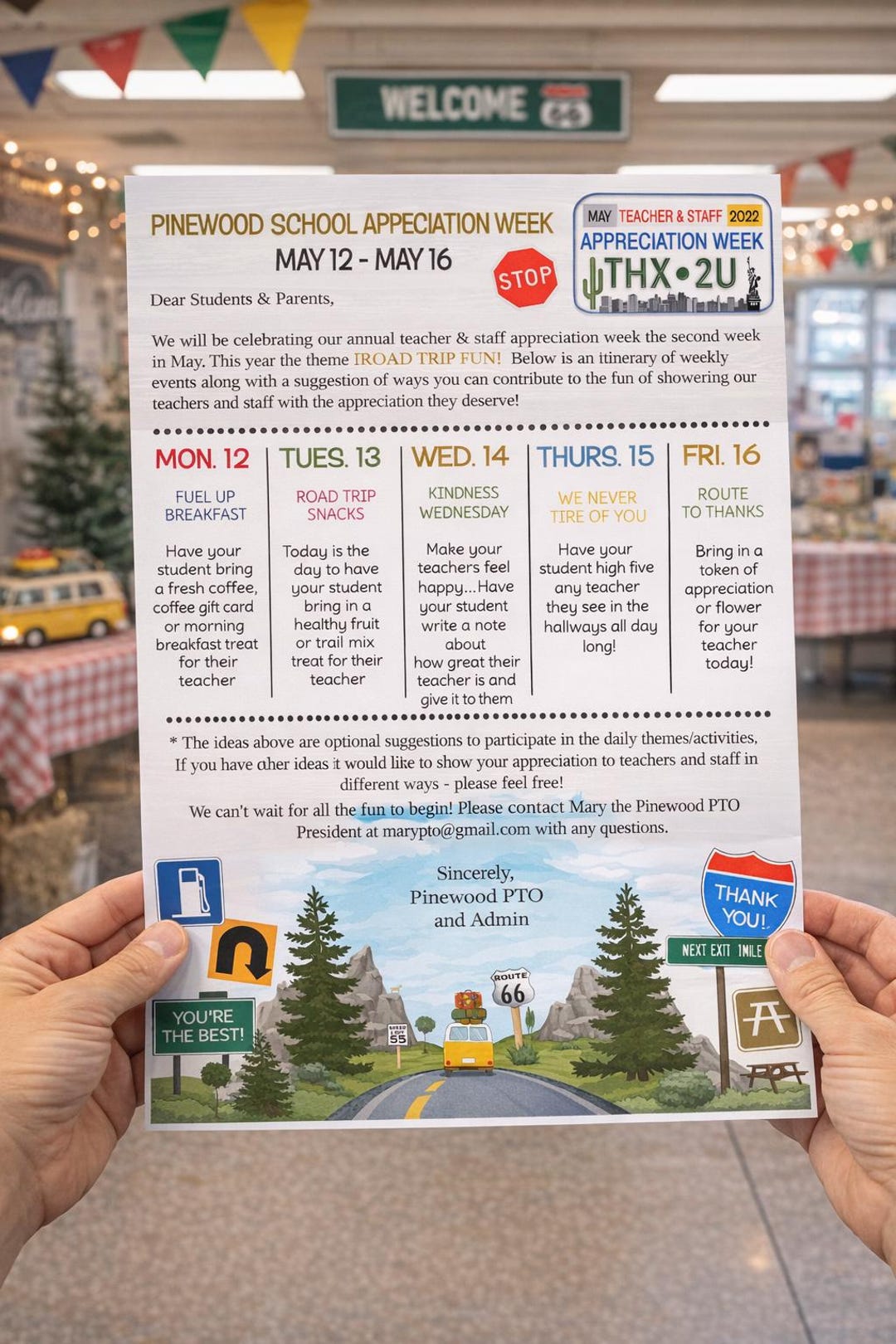 Road Trip Themed Teacher Appreciation Week Itinerary Newsletter ...