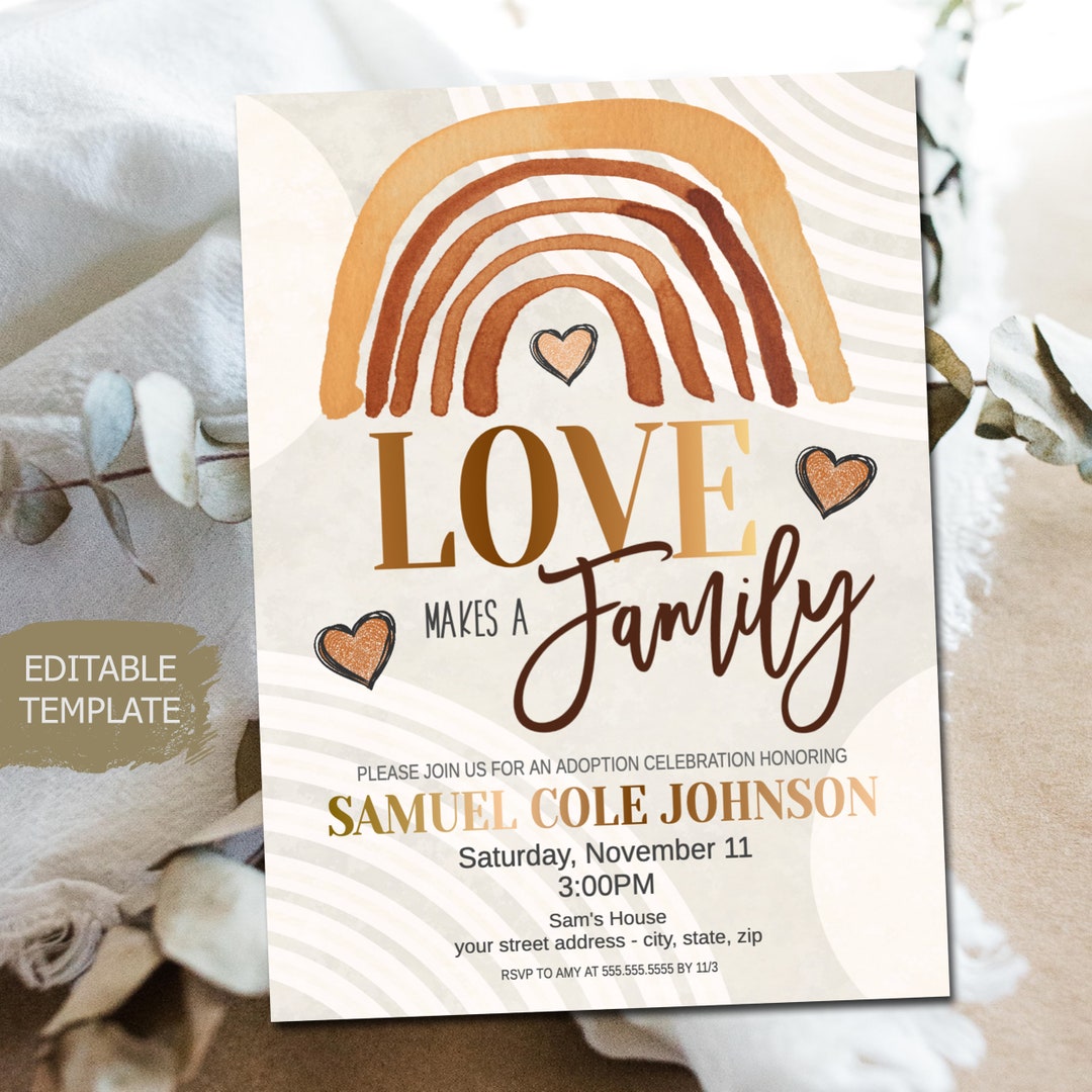 Love Makes a Family Editable Adoption Invite Template, Printable ...
