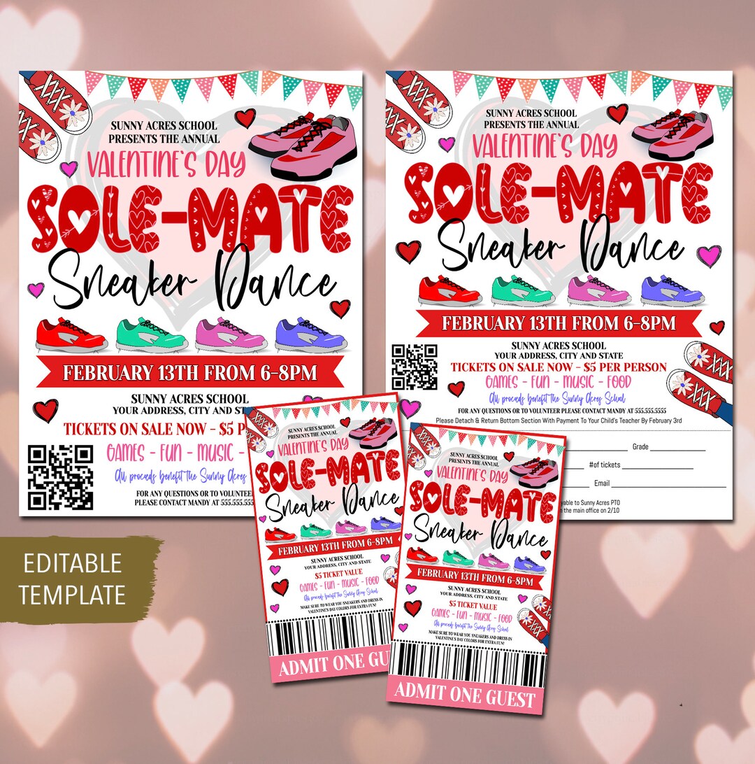 Valentine Sneaker Dance Theme Template Set, Sole-mate Valentines ...