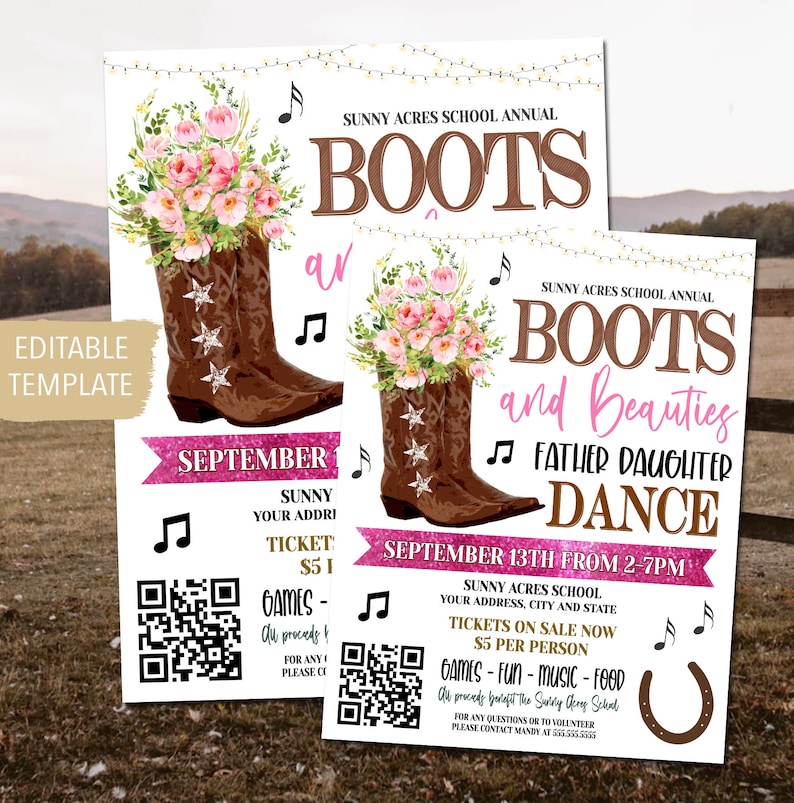 Boots and Beauties Dance Theme Template Printable High School Formal ...