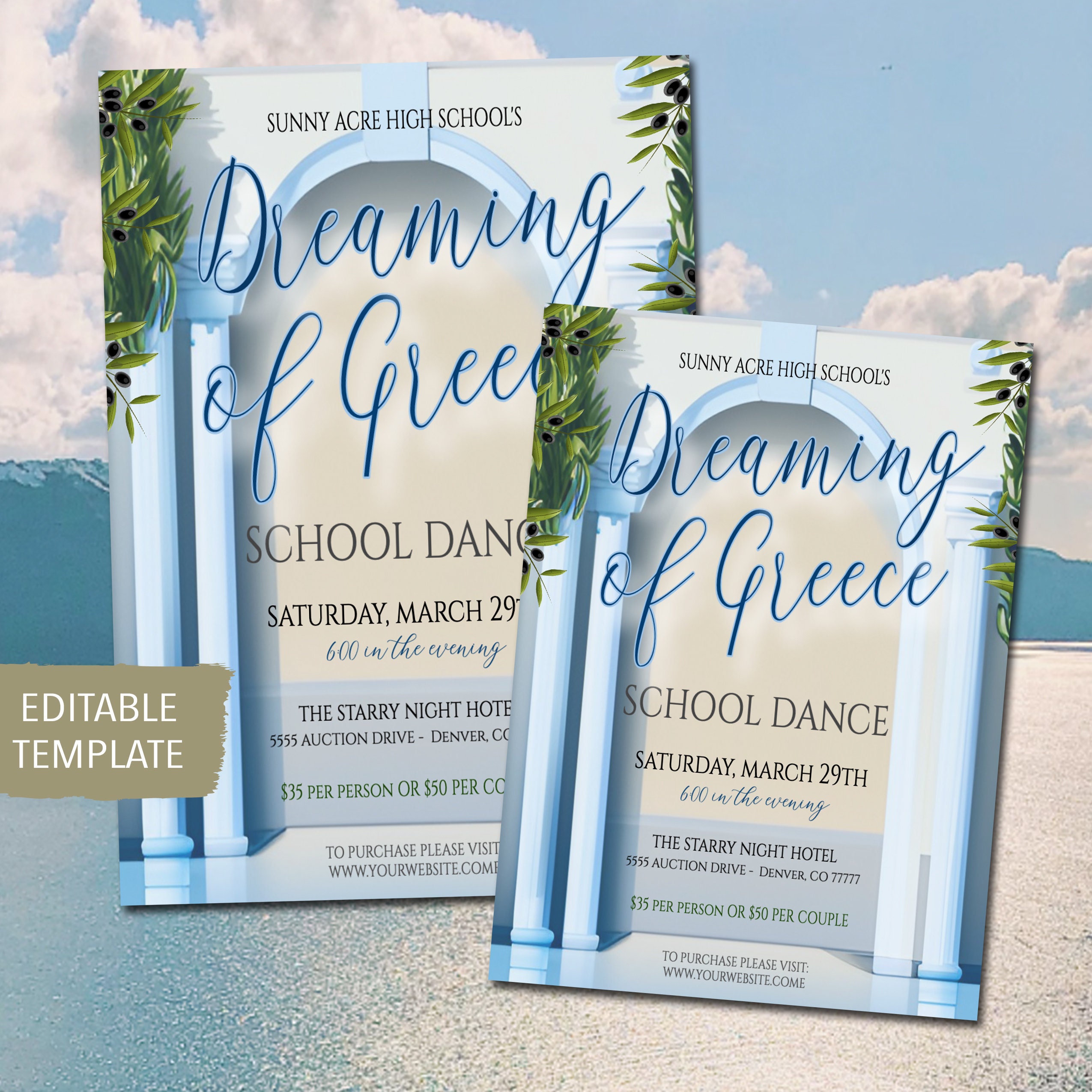 Greek Theme Dance Flyer and Invite Templates, Printable High School ...