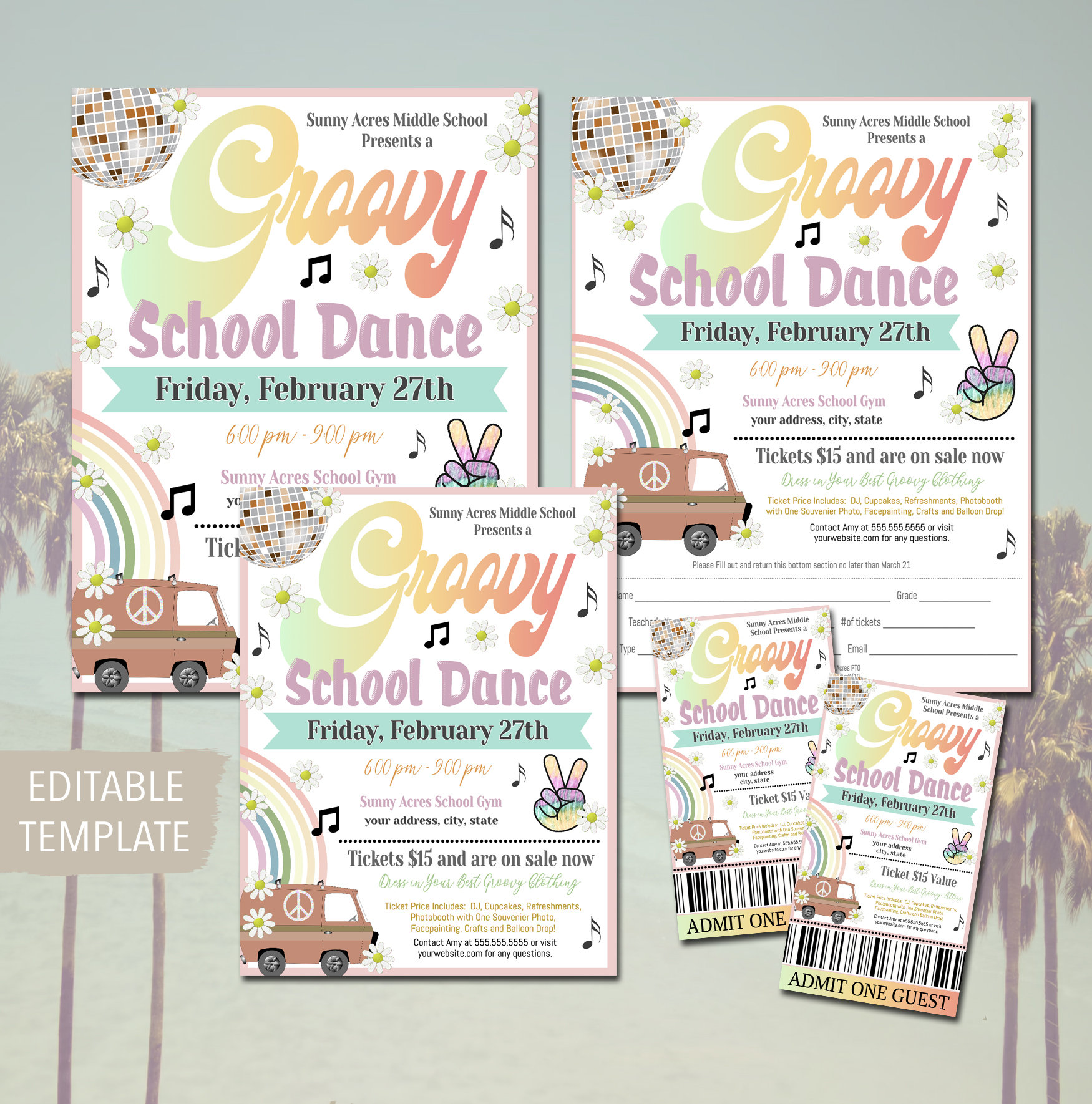 Groovy Retro Dance Theme Template Set, Printable High School Formal, 60 ...