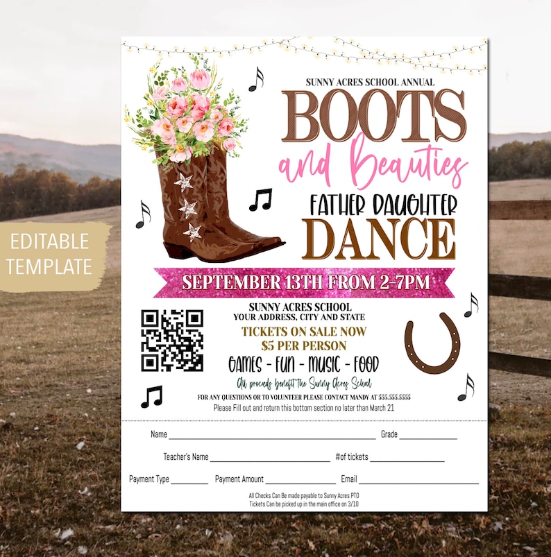 Boots and Beauties Dance Theme Template Printable High School Formal ...