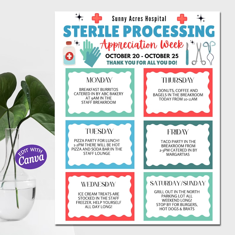 Sterile Processing Week Appreciation Itinerary Template, SPD Tech Thank ...