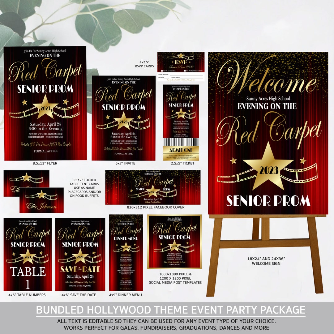 Hollywood VIP Red Carpet Party Package Theme, Prom Invite Flyer ...