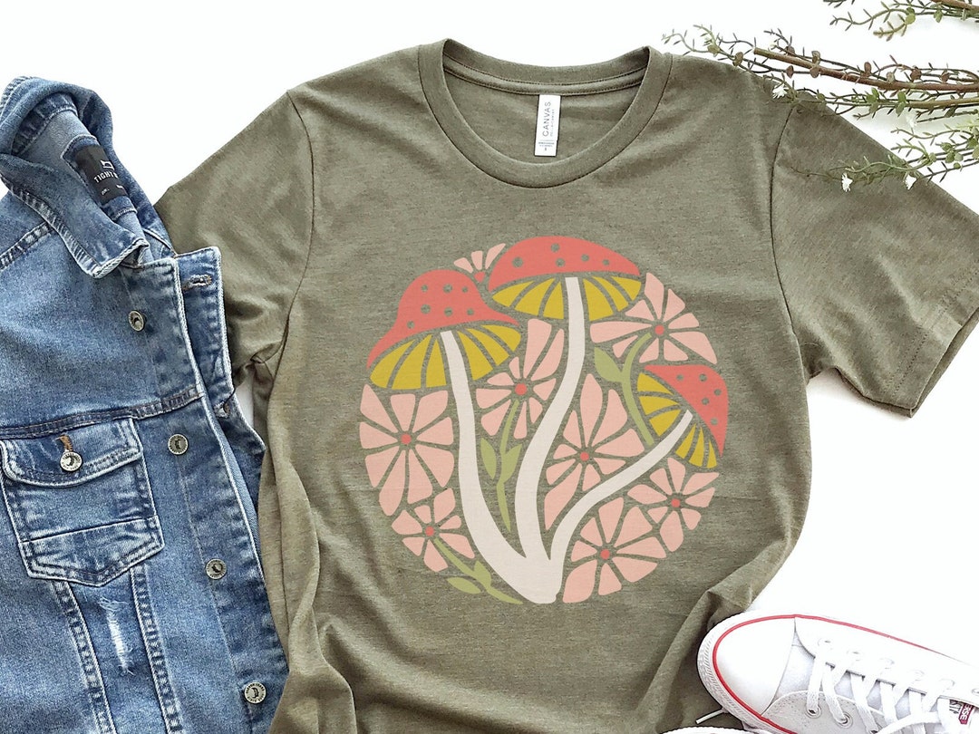 Hippie Mushroom Tee, Toadstool Floral Retro Shirt, Melted Boho Flower ...