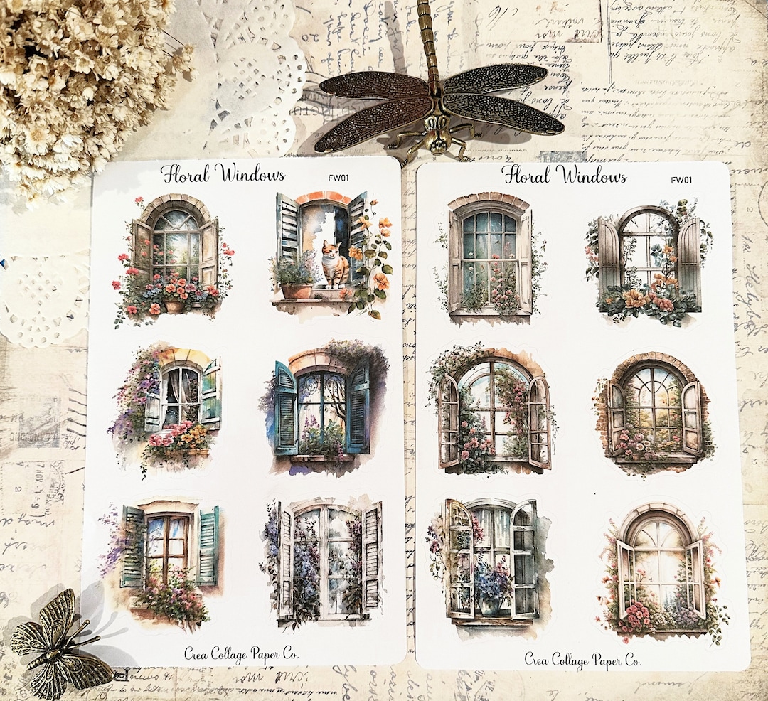 Floral Window Stickers Sticker Scrapbooking Junk Journal - Etsy