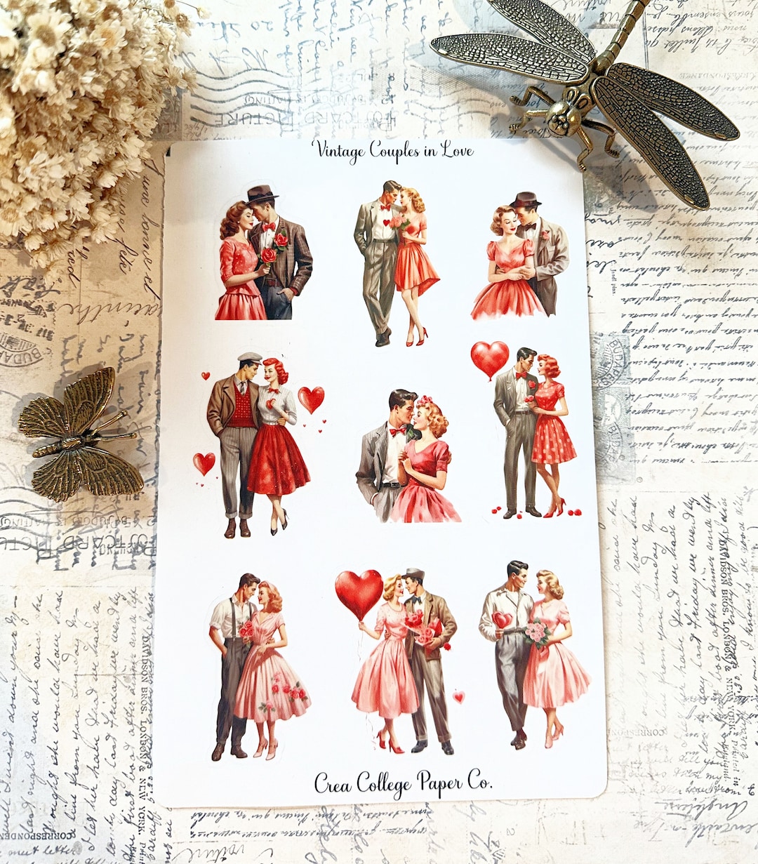 Vintage Couples in Love Clear Stickers, Couples in Love, Vinyl PET ...