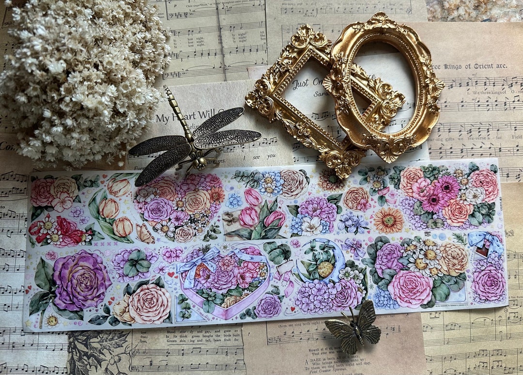 One Roll of Heart Floral PET Tape, Flower Tape, Washi Tape ...