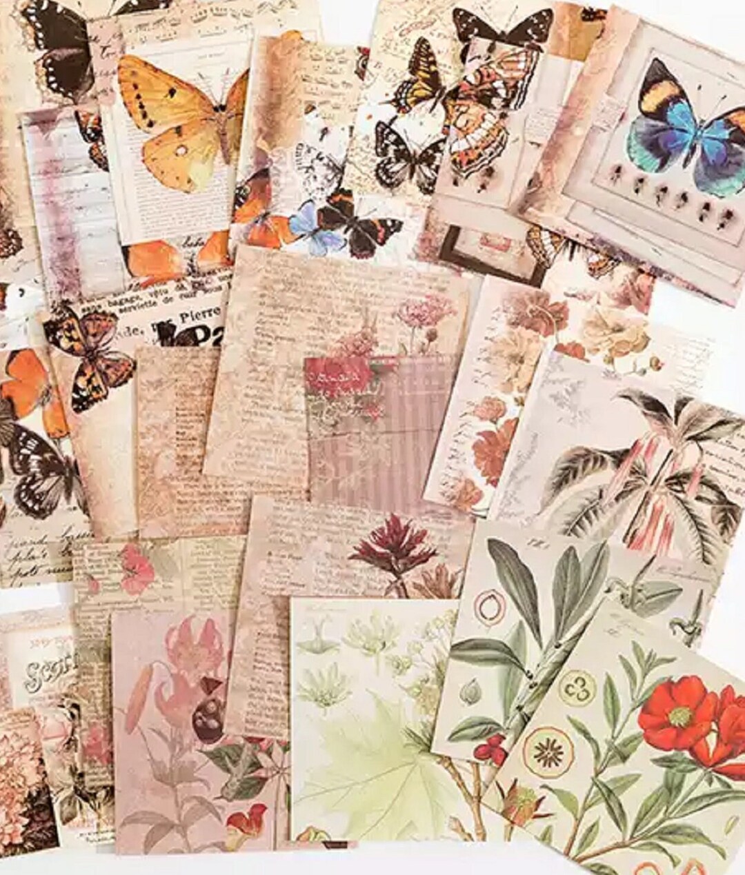100 Piece Vintage Small Botanical Journal Paper Set, Scrapbooking, Junk ...