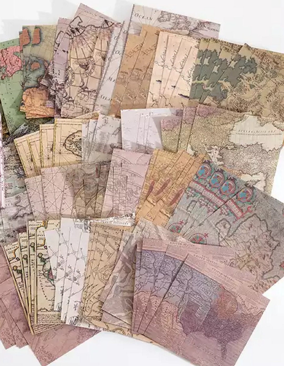 100 Piece Vintage Small Maps Journal Paper Set, Scrapbooking, Junk ...