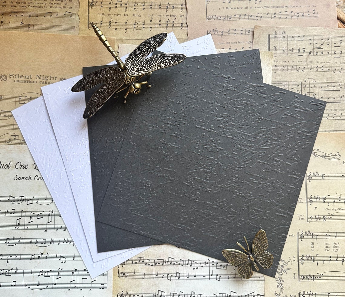 Embossed Script Cardstock, Junk Journaling, Scrapbooking, Bullet ...