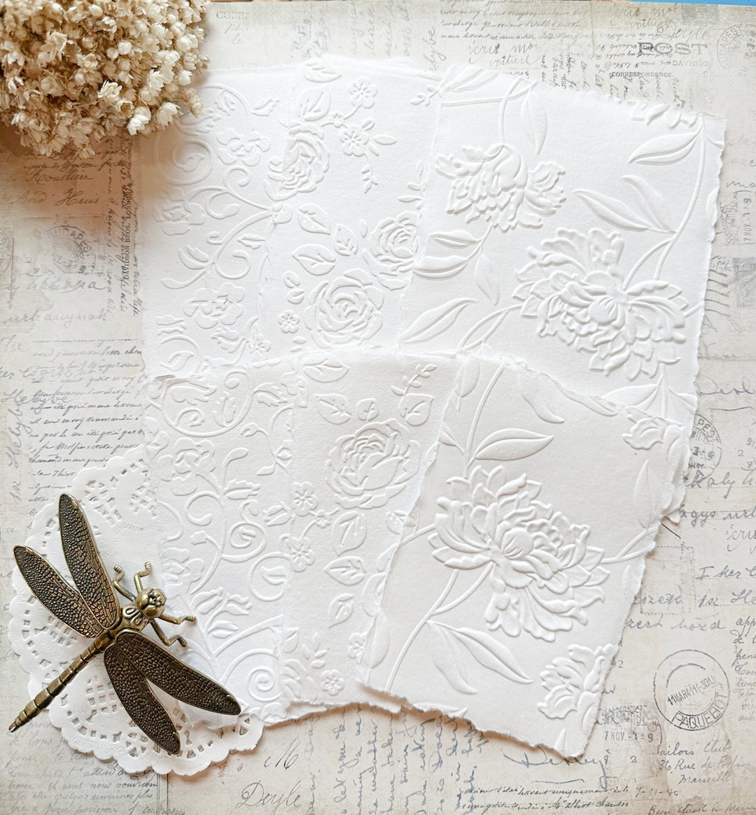 Embossed Floral Paper, Deckled Edge, Scrapbooking, Card Making - Etsy
