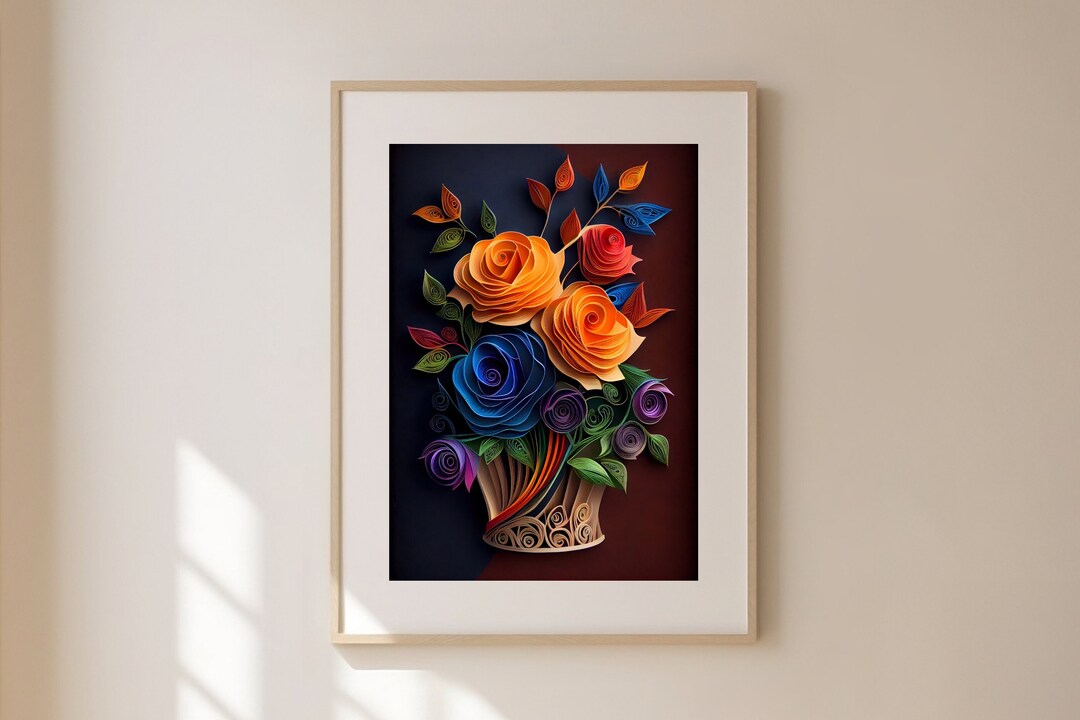 Paper Quilling 3D Wall Art of Floral Basket, Dimensional Wall Art ...