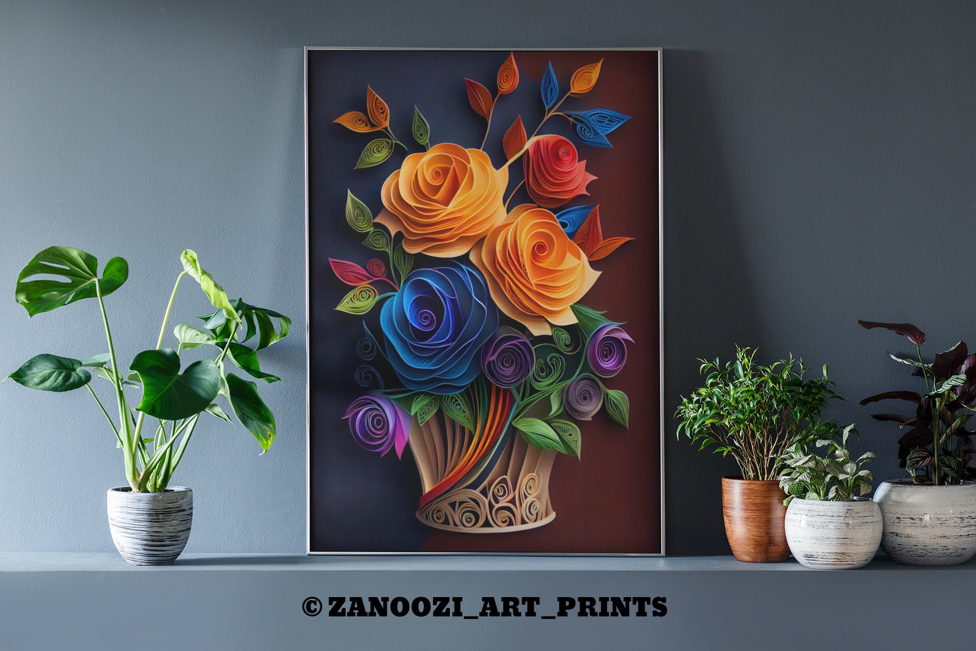 Paper Quilling 3D Wall Art of Floral Basket, Dimensional Wall Art ...