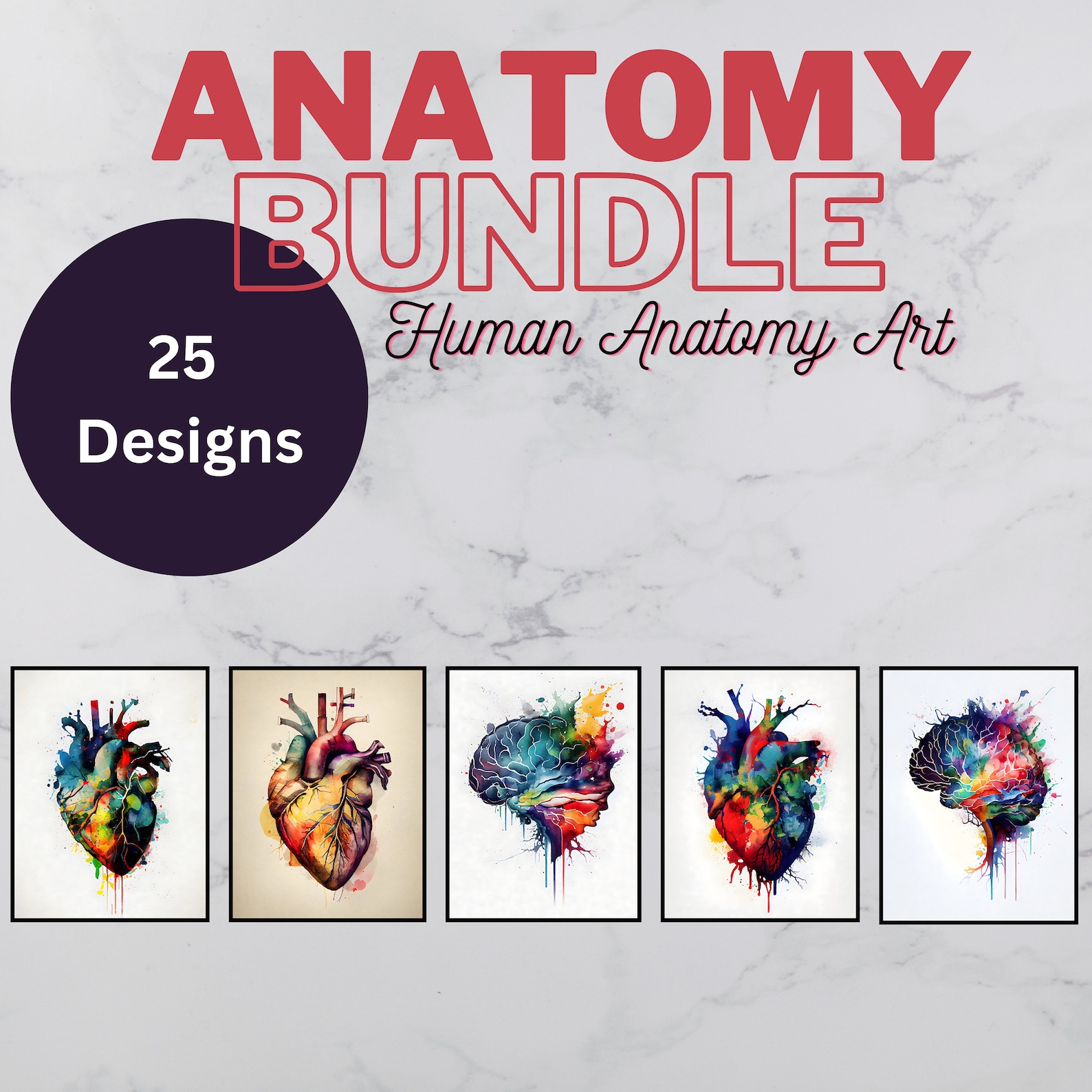 Anatomical Medical Art Bundle, Watercolor Human Anatomy Art, Gift for ...
