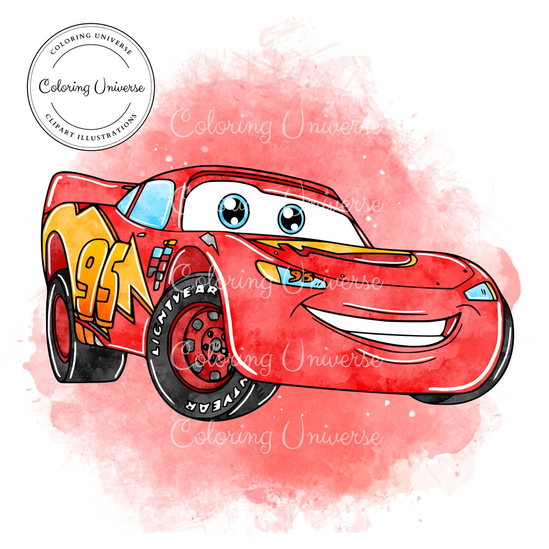 Cute Cars Watercolor Clipart Cars Movie Sublimation Bundle Red Cars Illustration Transparent ...