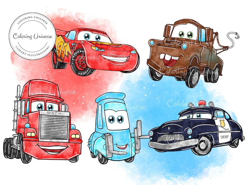 Cute Set of Cars Watercolor Clipart Car Sublimation Bundle, Car ...