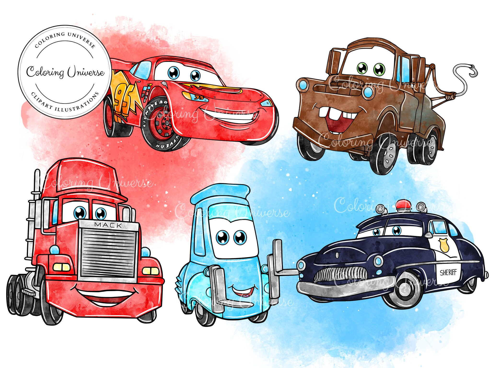 Cute Set of Cars Watercolor Clipart Car Sublimation Bundle, Car ...