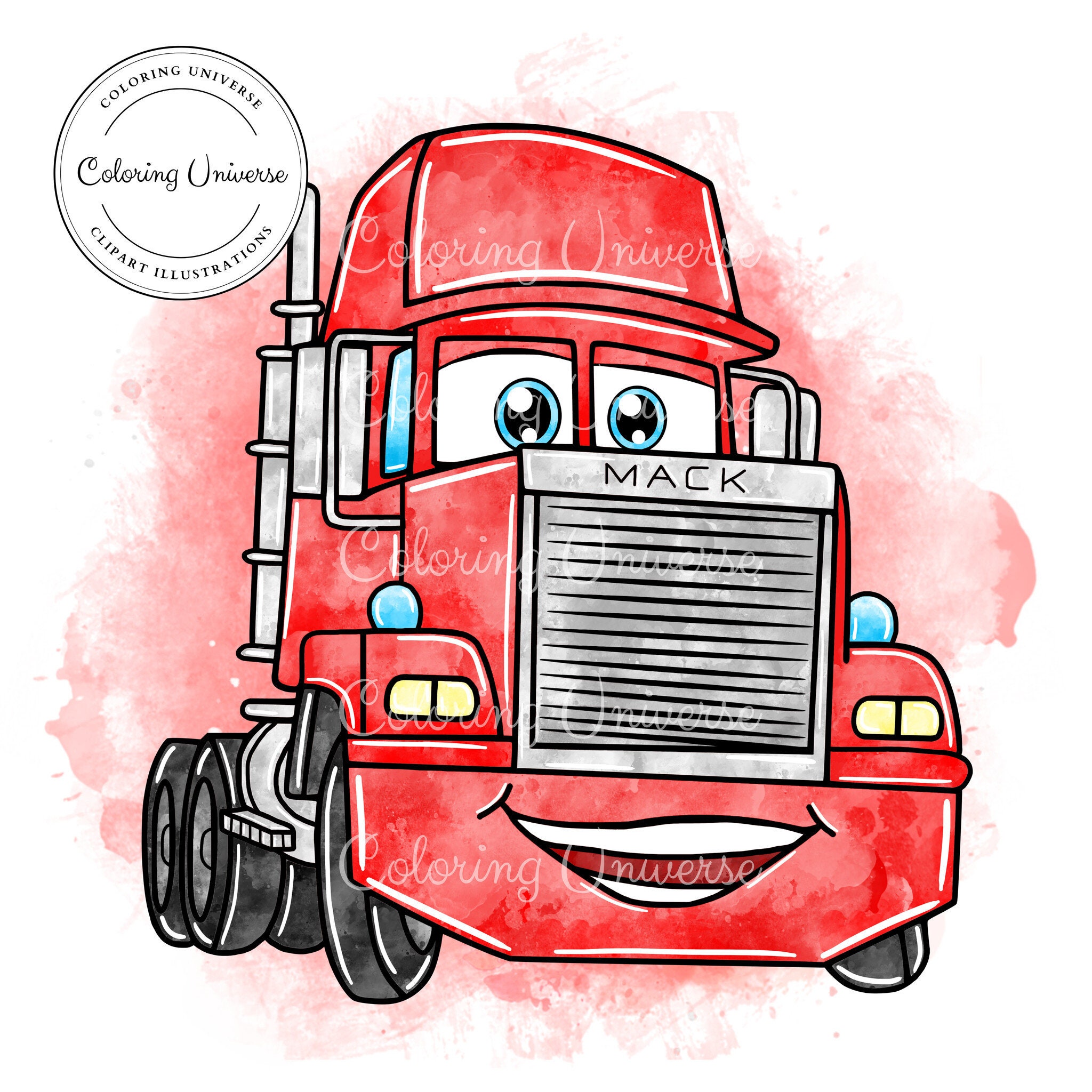 Cute Mack From Cars Watercolor Clipart Cars Sublimation Bundle, Cars ...