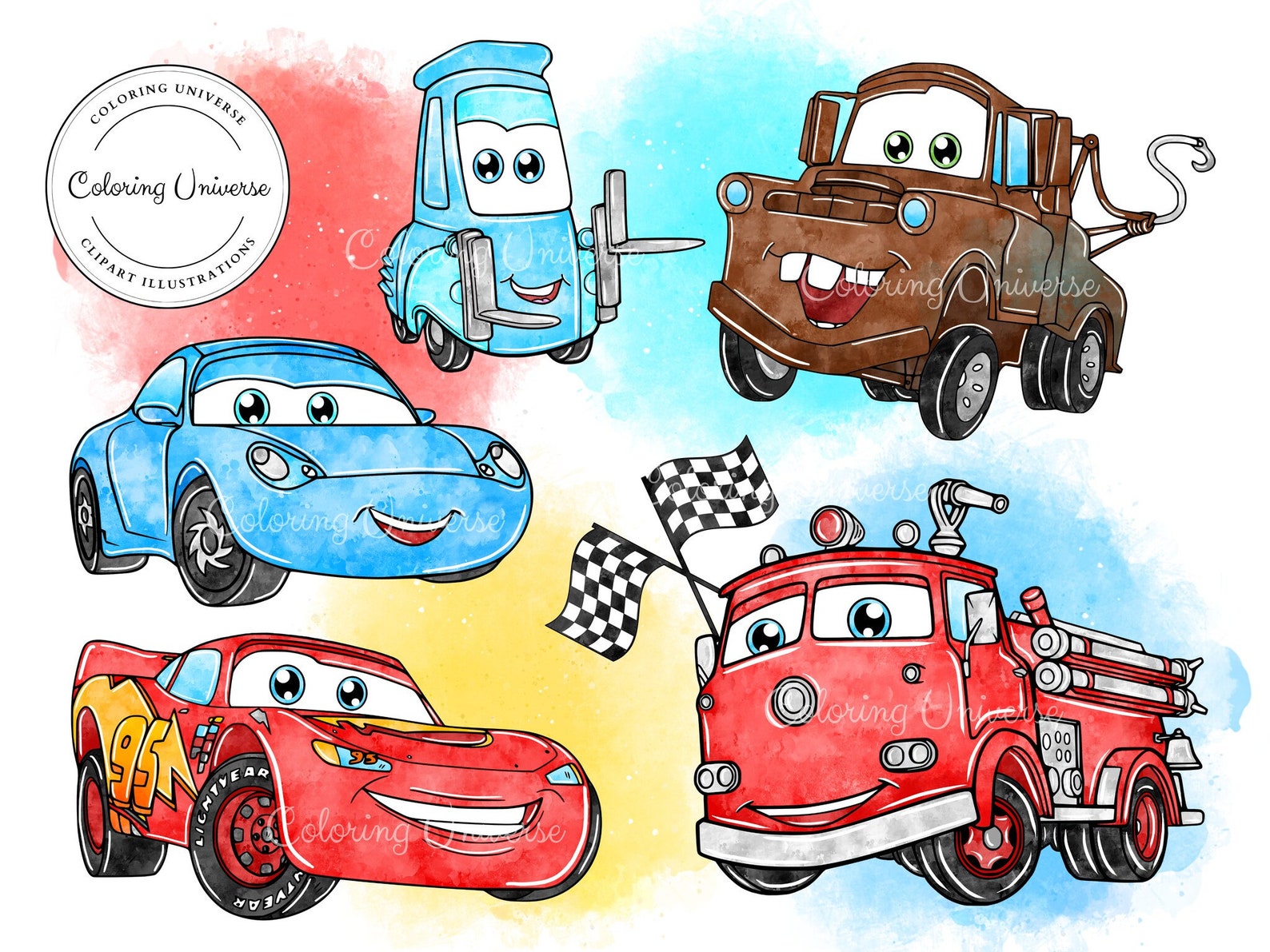 Cute Set of Cars Watercolor Clipart Car Sublimation Bundle, Car ...