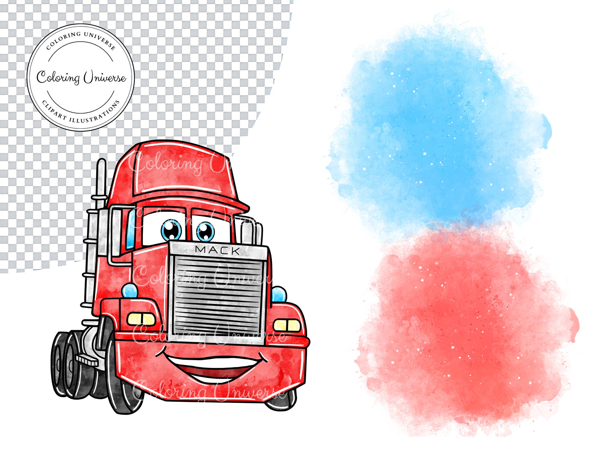 Cute Mack From Cars Watercolor Clipart Cars Sublimation Bundle, Cars ...