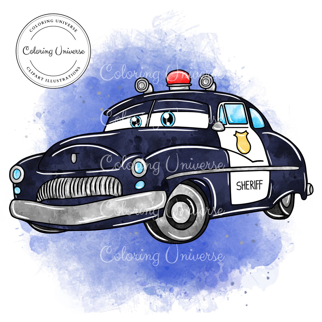 Cute Sheriff From Cars Watercolor Clipart Car Sublimation Bundle, Car ...