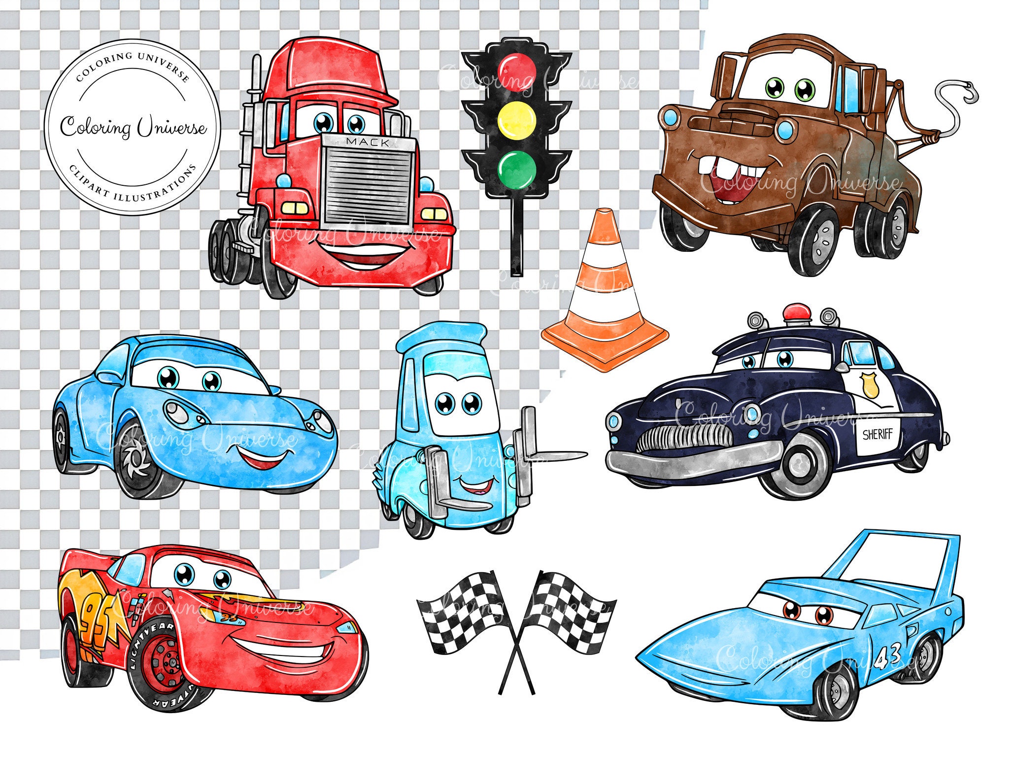 Cute Set of Cars Watercolor Clipart Car Sublimation Bundle, Car ...