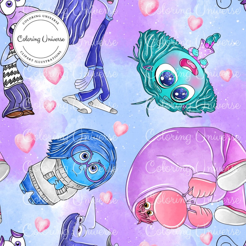 Inside Out 2 Patrón sin costuras, Archivo de sublimación Inside Out ...