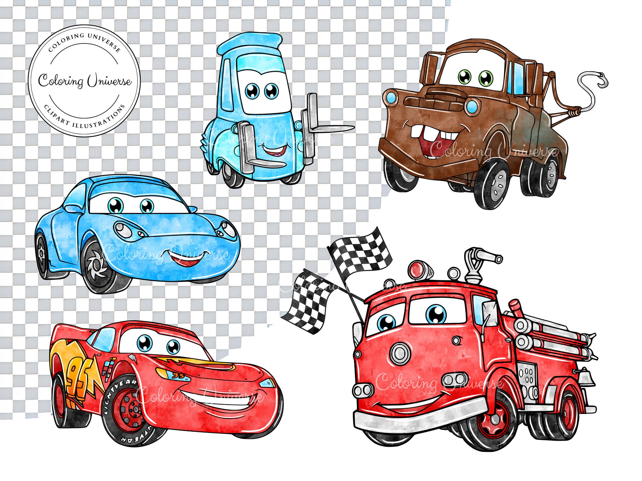 Cute Set of Cars Watercolor Clipart Car Sublimation Bundle, Car ...