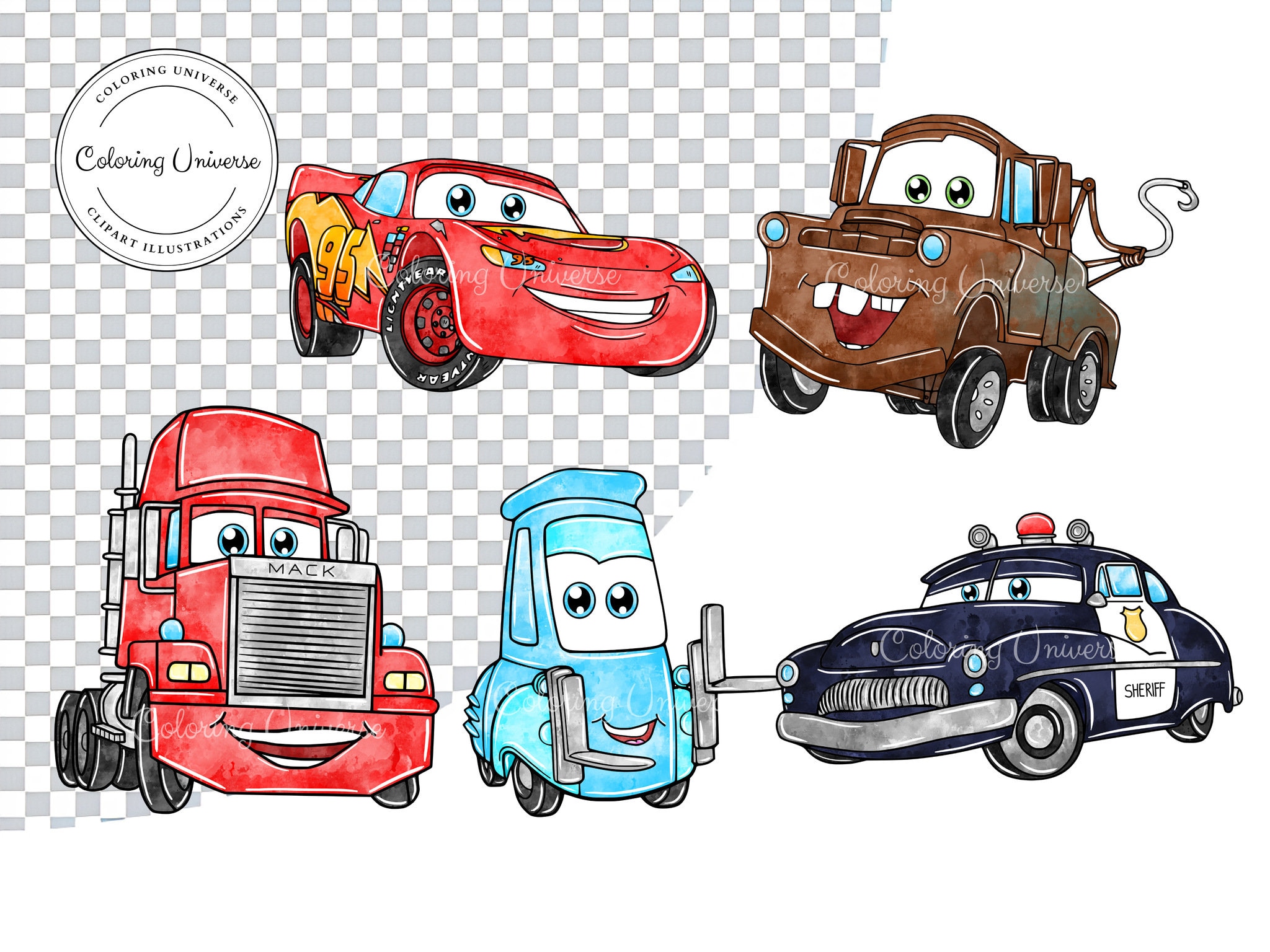 Cute Set of Cars Watercolor Clipart Car Sublimation Bundle, Car ...