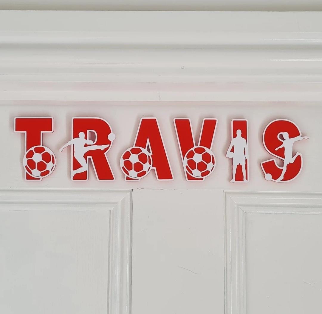 Football-themed Name Letters, 3D Printed Door Plaque, Personalised Kids ...