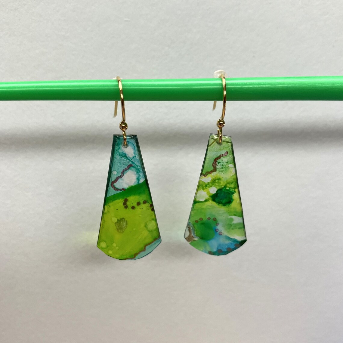Handmade Dangle Earrings, UV Resin-encased Alcohol Ink Art, Stained ...