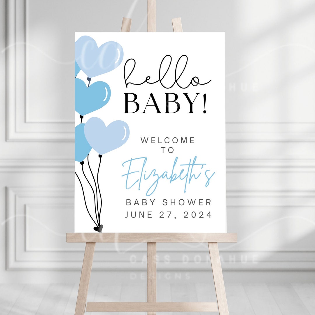 Blue or Pink Balloon Baby Shower Sign | Printable Welcome Poster ...