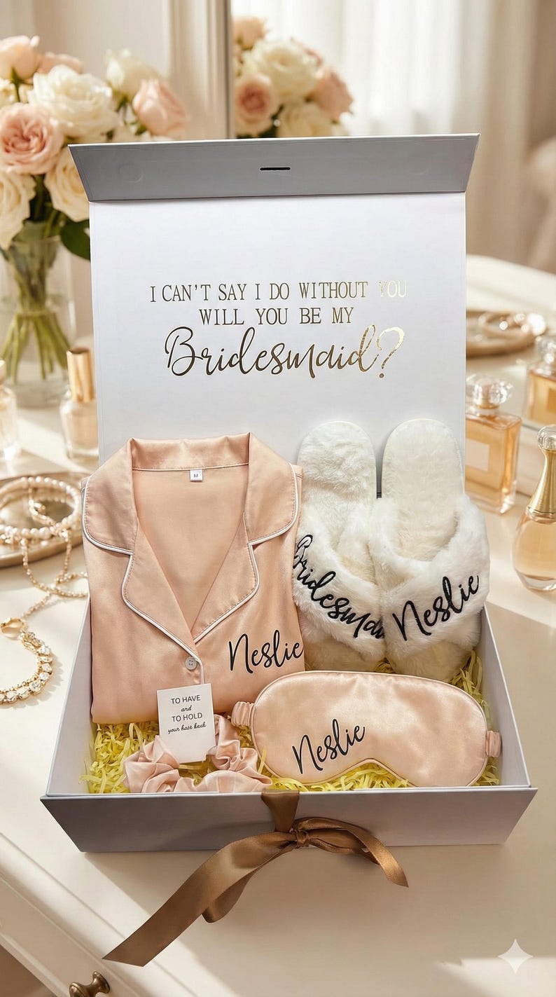 Bridesmaid Proposal Gift Box Set, Pajamas, Slippers, Sleep Mask - Etsy