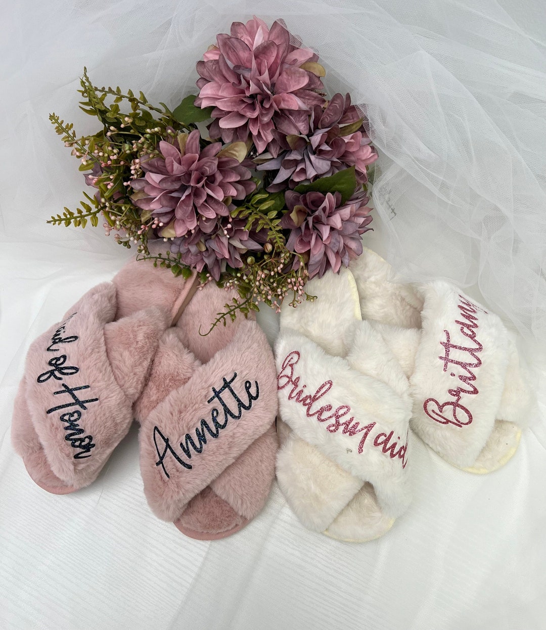 Personalized Slippers for Bridal Party, Flower Girl Slippers, Bride to ...