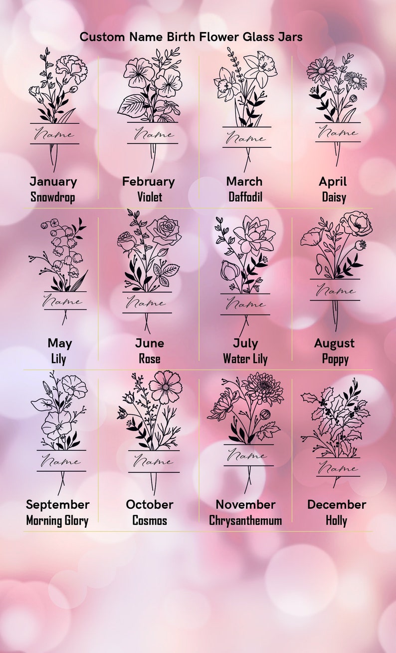 Birth Flower Personalized Glass Tumbler, Bridesmaid Gift Idea, Birthday ...