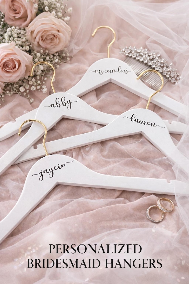 Personalized Bridesmaid Hangers, Laser Engraved Wood Wedding Hangers ...