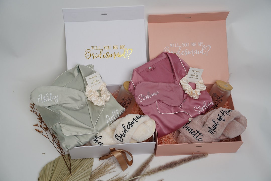 Personalized Bridesmaid Proposal Gift Box With Satin Pajamas, Sleep ...