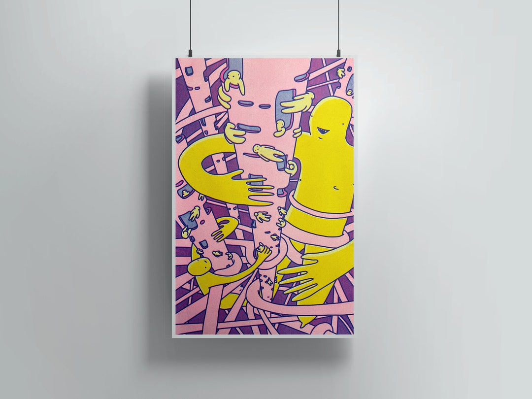 Tube Friends - Risograph Cartoon Art Print - Etsy