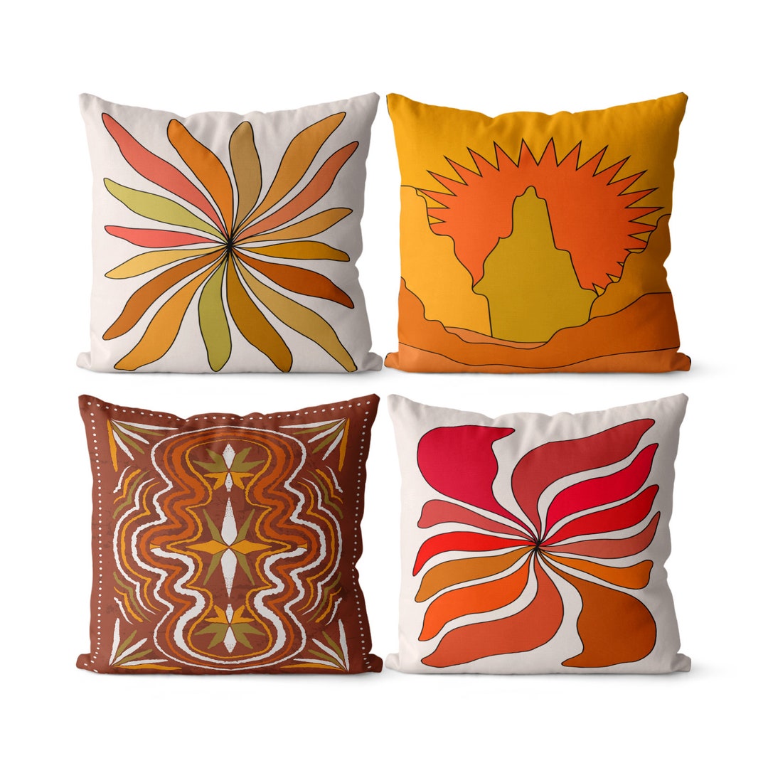 Orange Eclectic Boho Aesthetic Pillow Cover, Mix & Match Pillow Decor ...