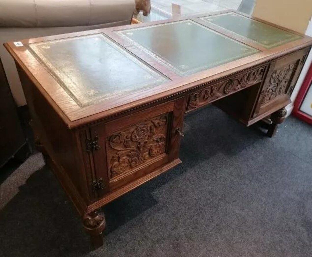 Jaycee Leather Top Carved Desk - Etsy UK