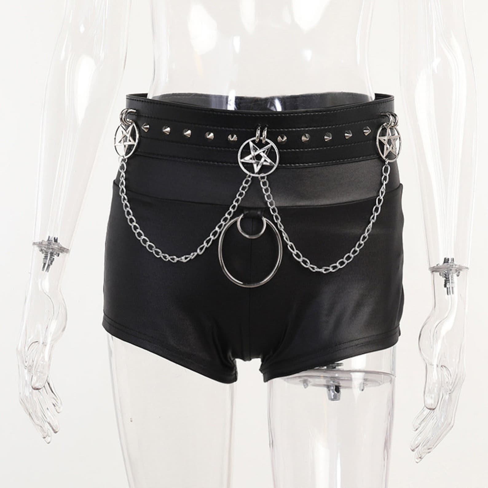 Black Faux Leather Goth Shorts: Stylish & Edgy Skinny Fit for True ...