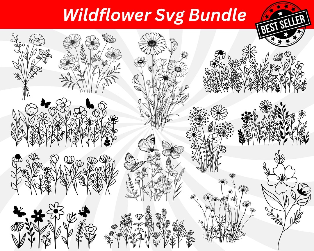 Wildflower Svg, Wildflower Clipart, Floral Svg, Wildflower Silhouette ...