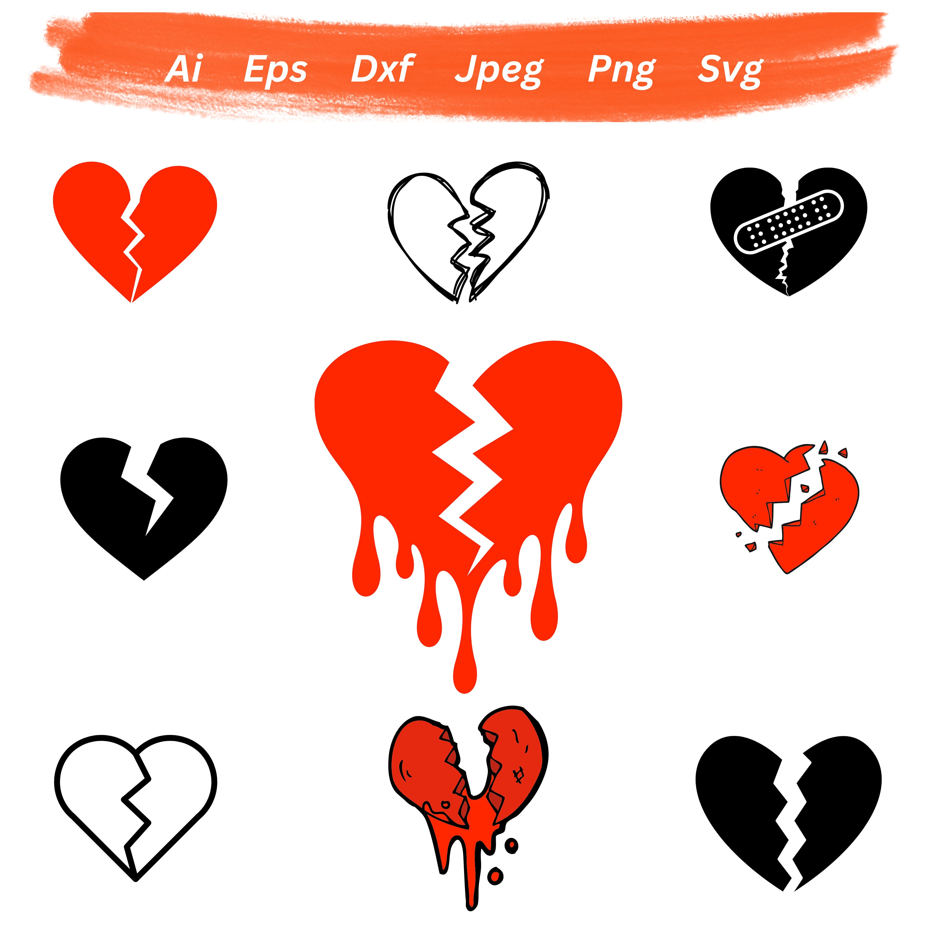 Broken Heart SVG, Heart SVG, Broken Heart Outline, Broken Heart Clipart ...