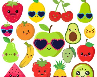 Kawaii Fruit Svg, Kawaii Fruit Clipart, Tropical Fruit Svg, Happy Fruit ...