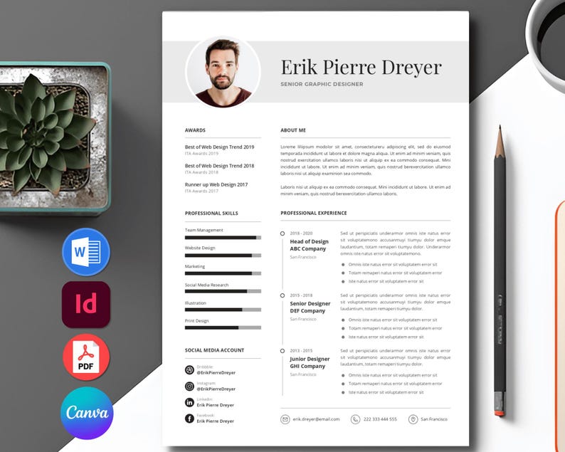 Resume Template Google Docs, MS Word, Professional Resume, Editable ...
