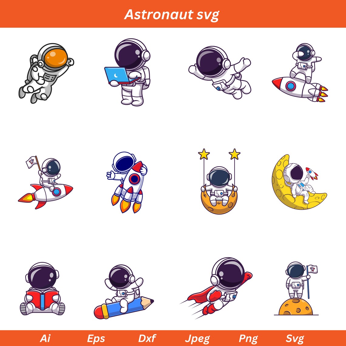 Astronaut Svg Bundle, Astronaut Svg, Astronaut Clipart, Star Space SVG ...
