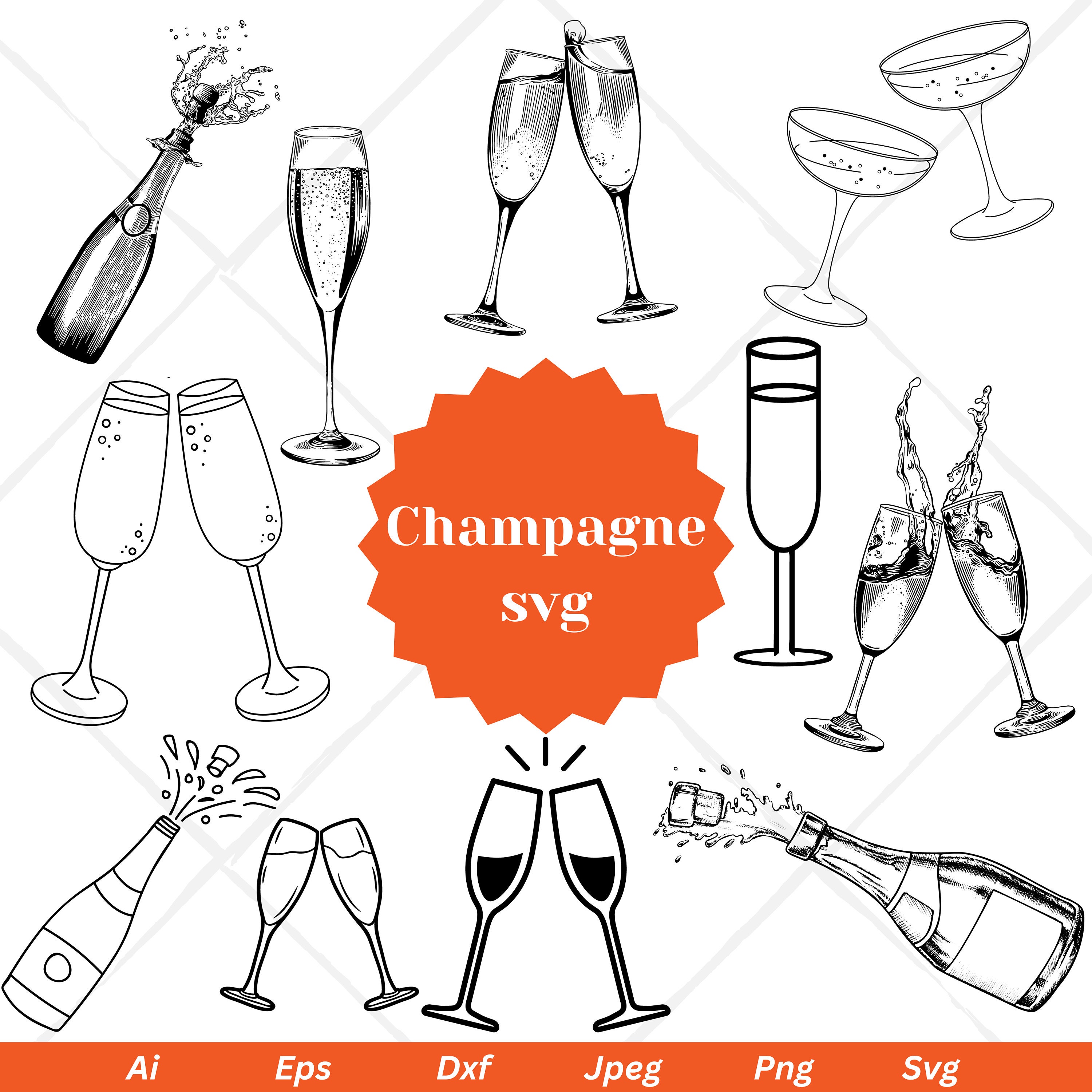 Champagne Svg Bundle, Celebration Svg, Champagne Clipart, Champagne ...